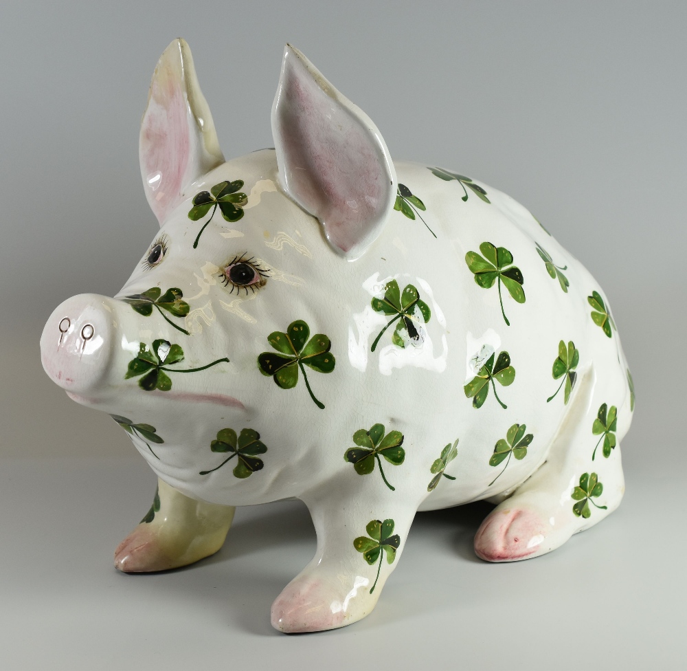 A WEMYSS POTTERY 'SHAMROCK' PIG , 40cms long (restored)