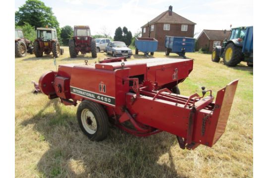 International 445D trailed conventional baler Serial No. B6800015086X