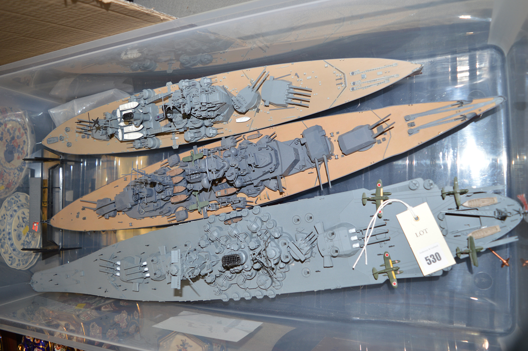 Three scratch built model battleships.