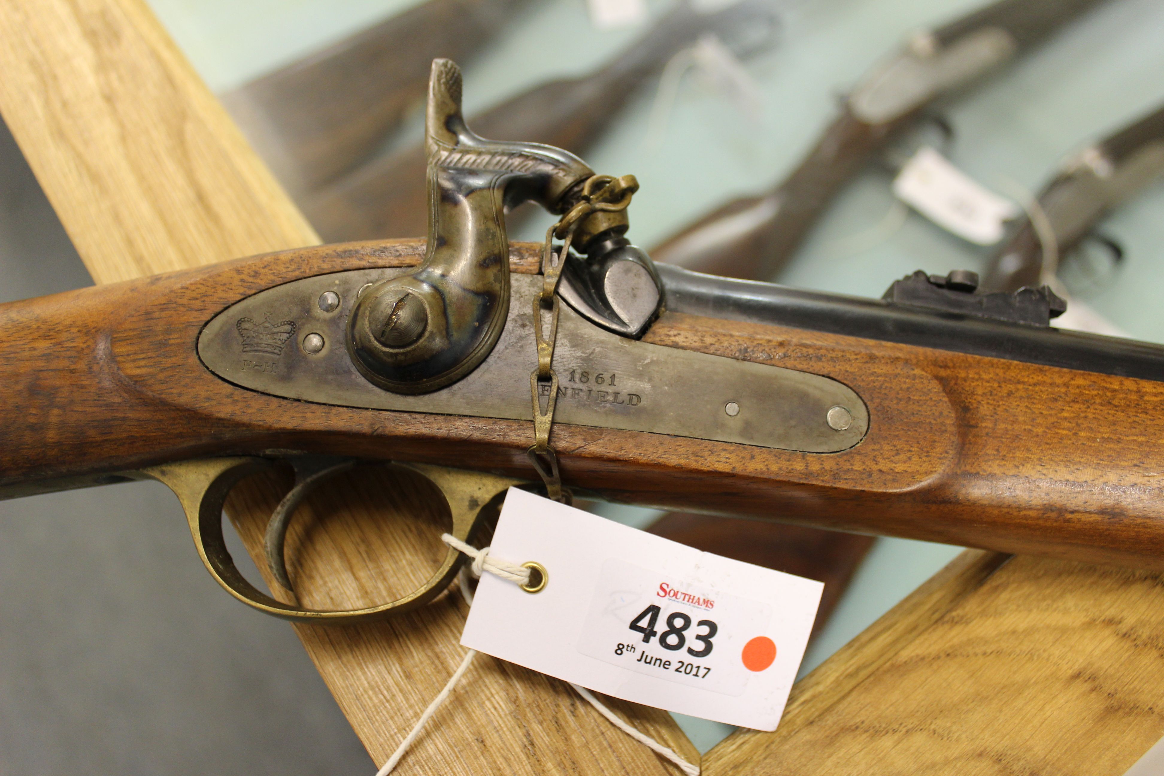 .577 Parker Hale Enfield percussion rifle, 24 ins two banded barrel ...
