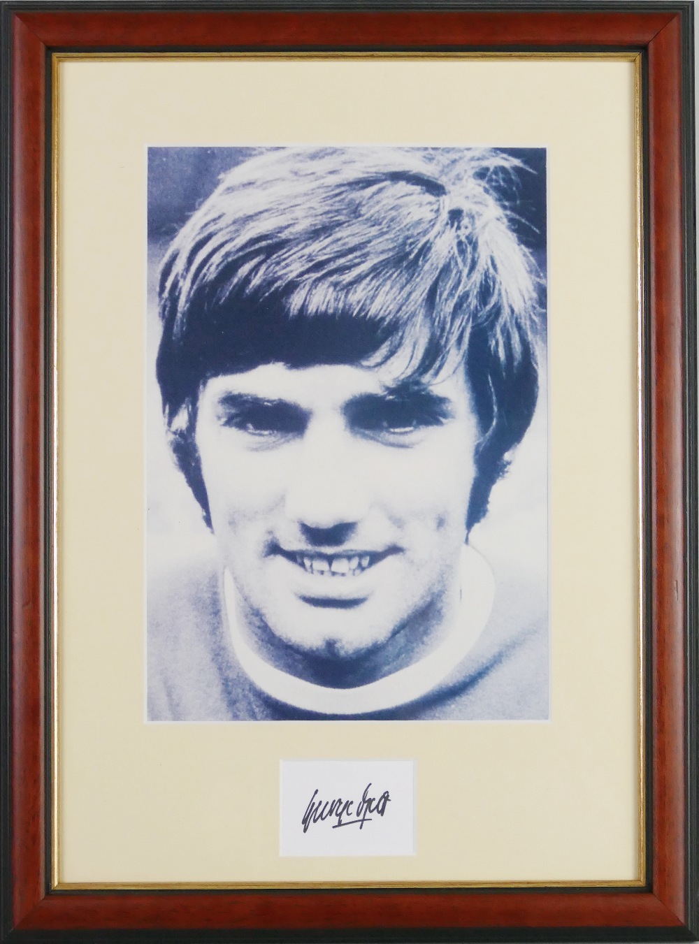 Football - George Best autograph, a framed signature in black marker ...