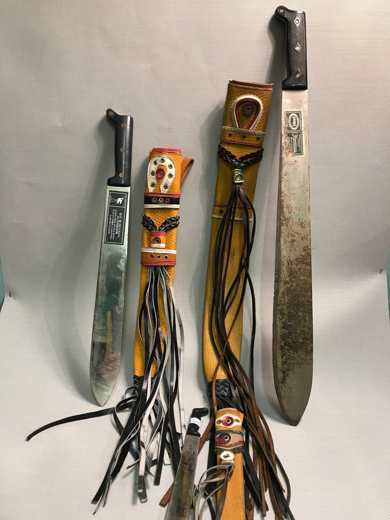A Lot of 2 large machetes with sheathes. Incolma, Garza No66 & small ...