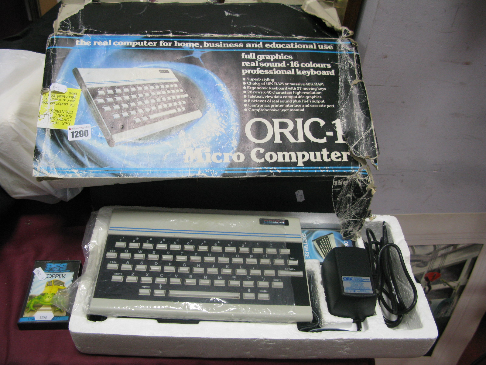 ORIC-1 Micro Computer, with manual, lead, software, in original box and Hopper game.