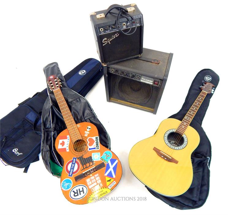 A left handed Encore Ovation style, electro-acoustic guitar with bowl ...