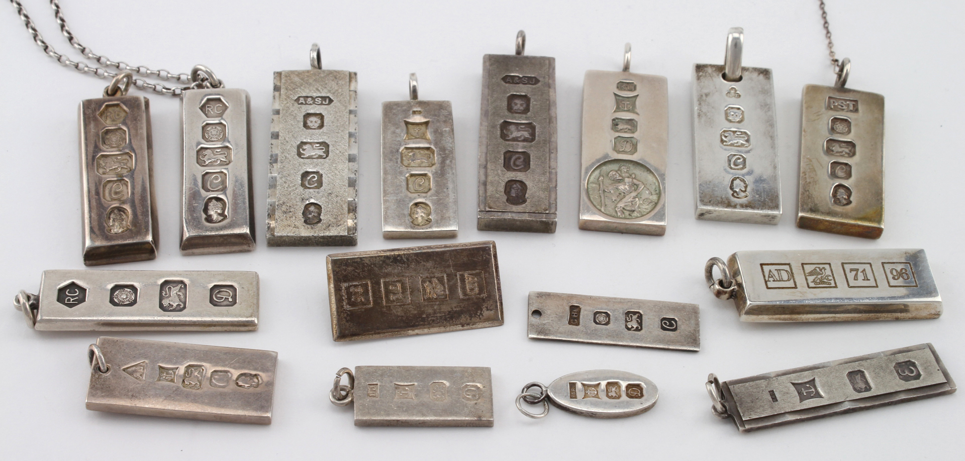 Silver ingots (16) all hallmarked. Various sizes. Over 300g in weight.