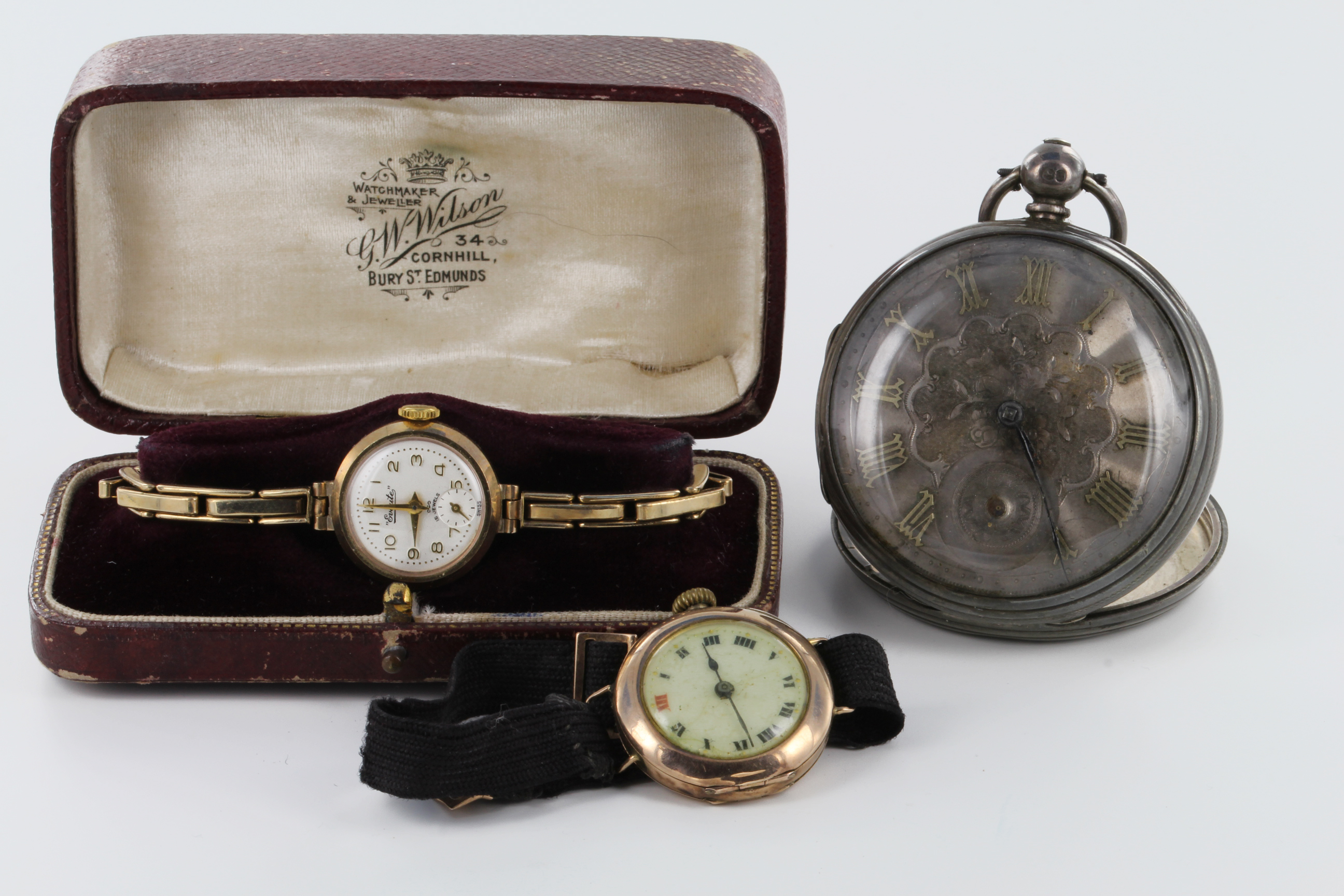 Ladies 9ct gold cased "Everite" wristwatch in its original ? box, along ...