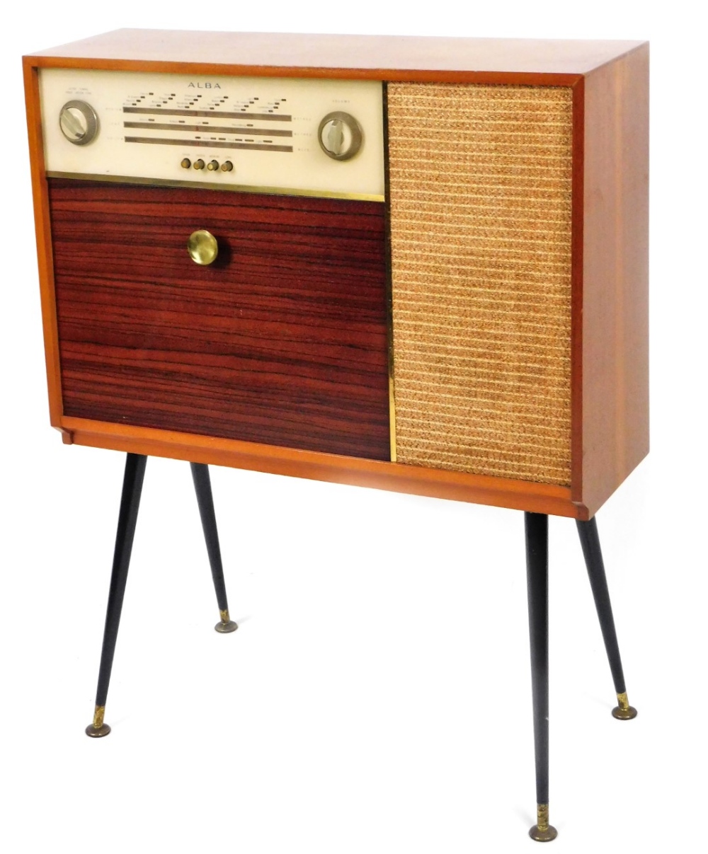 A Vintage Alba radiogram, with speaker front and articulated drawer, on ...