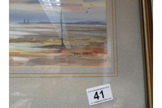 1' x 2' Fred Stott watercolour of Lindisfarne