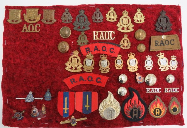 Selection of RAOC Badgescap badges include brass Army Ordnance Corps ...