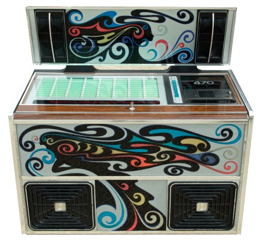Rock-Ola 470 Jukebox, with psychedelic panels and integral speakers ...