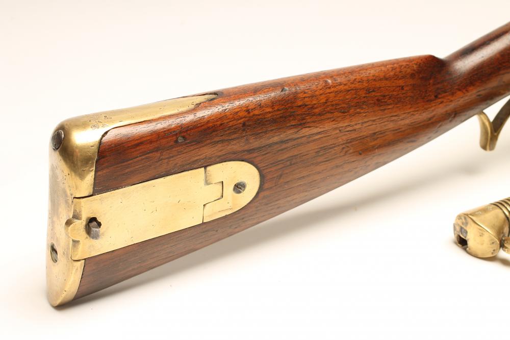 A GOOD REPRODUCTION BAKER RIFLE, with 31 1/4" smooth bore barrel, brass ...