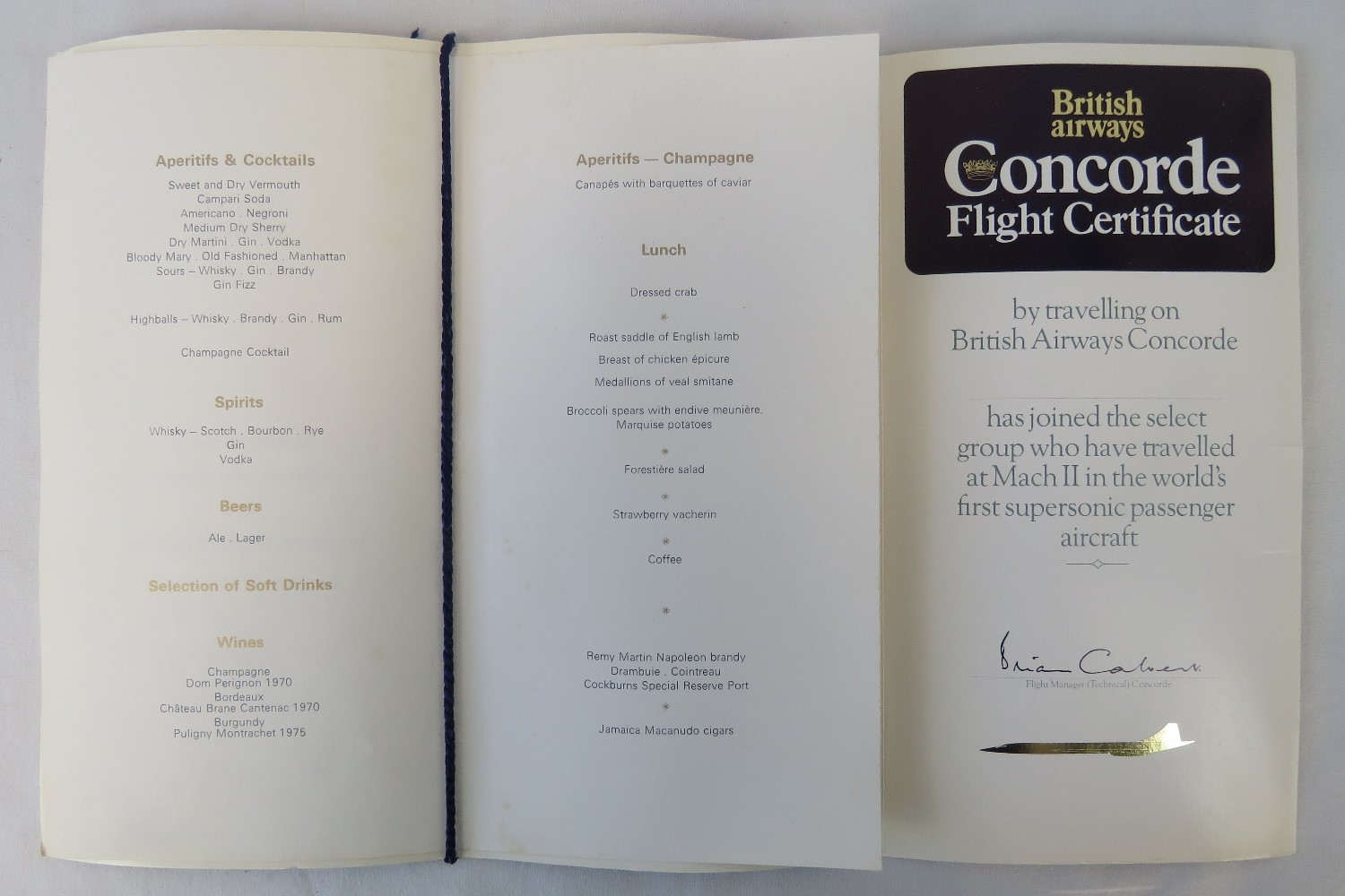 An original British Airways Concorde inaugural flight menu, Heathrow ...