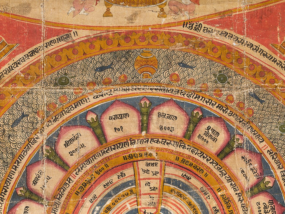 Jain Mandala with Depiction of Adhaidvipa, India, 19th C.Gouache on canvasGujarat, India, 19th ce