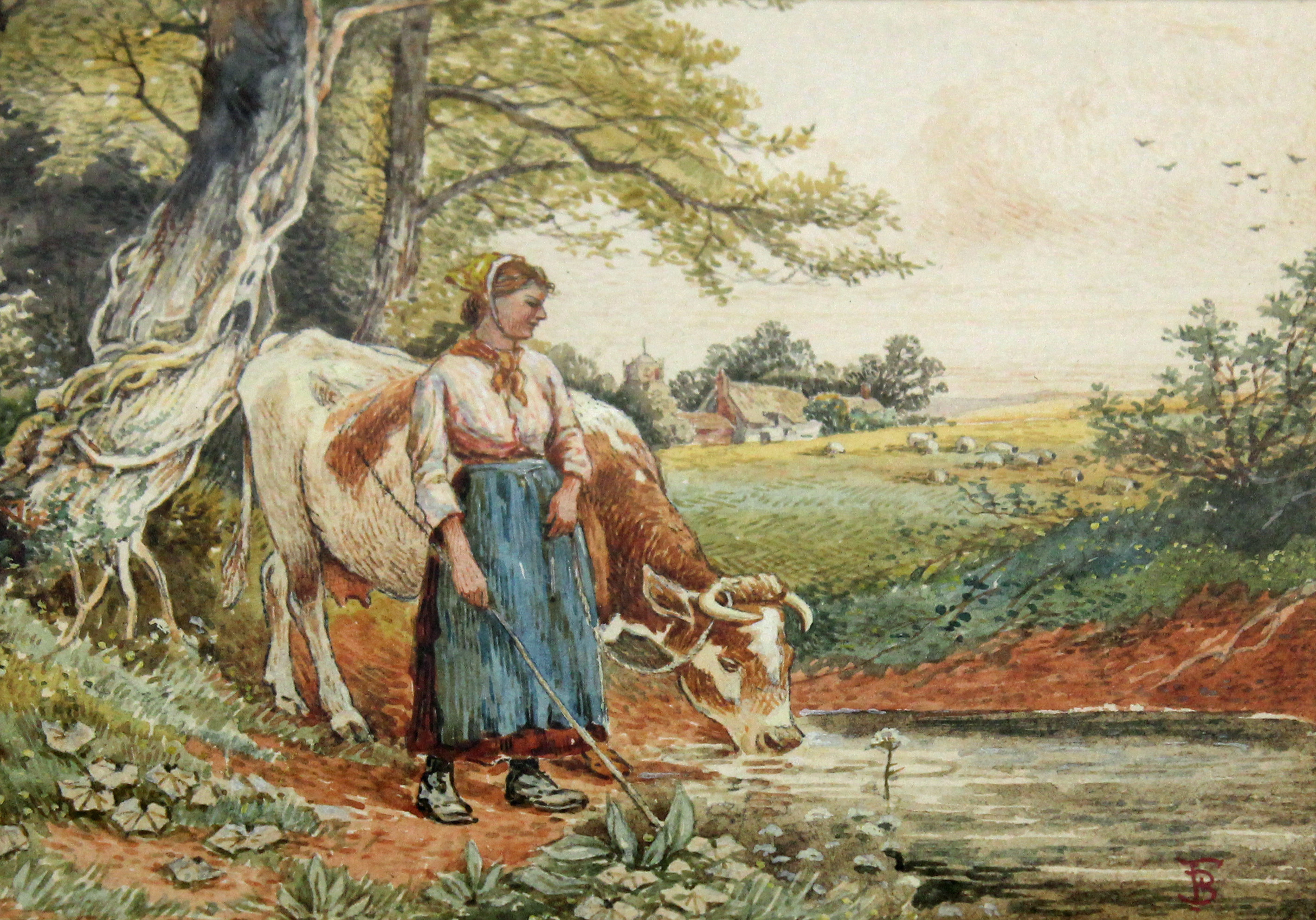 Attributed to Myles Birket Foster RWS (1825-1899). Country scenes. Pair ...