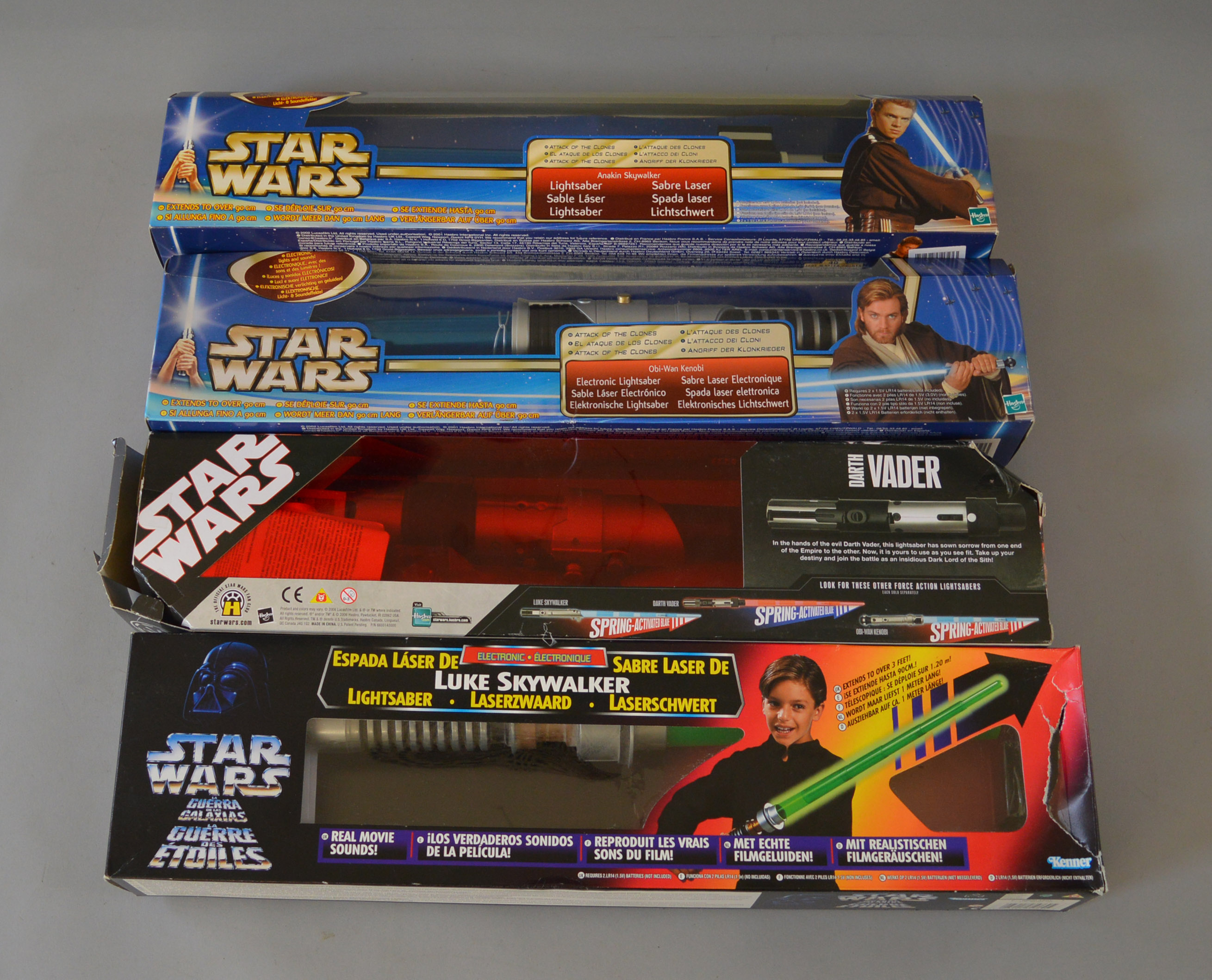 Four Hasbro/Kenner Star Wars lightsabers: Attack of the Clone Obi-Wan ...