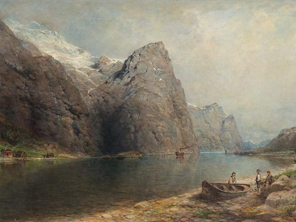Julius Rose (1828-1911), Fjord Landscape, Oil Painting, 1904 Oil on ...