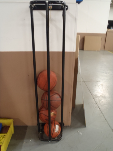 SPALDING BASKETBALL GOAL & BASKETBALLS WITH RACK