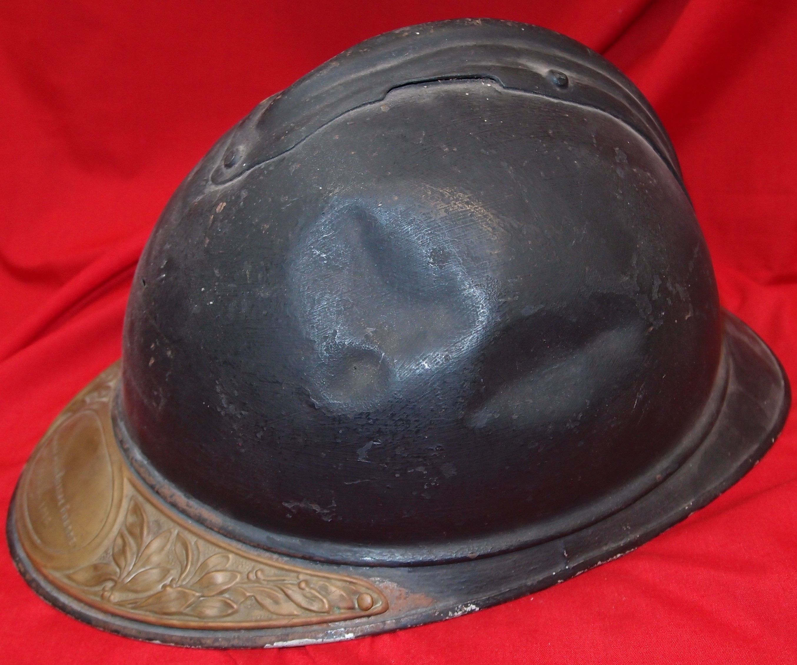 WW1 French Army Adrian Steel Helmet with war brass commemorative peak ...