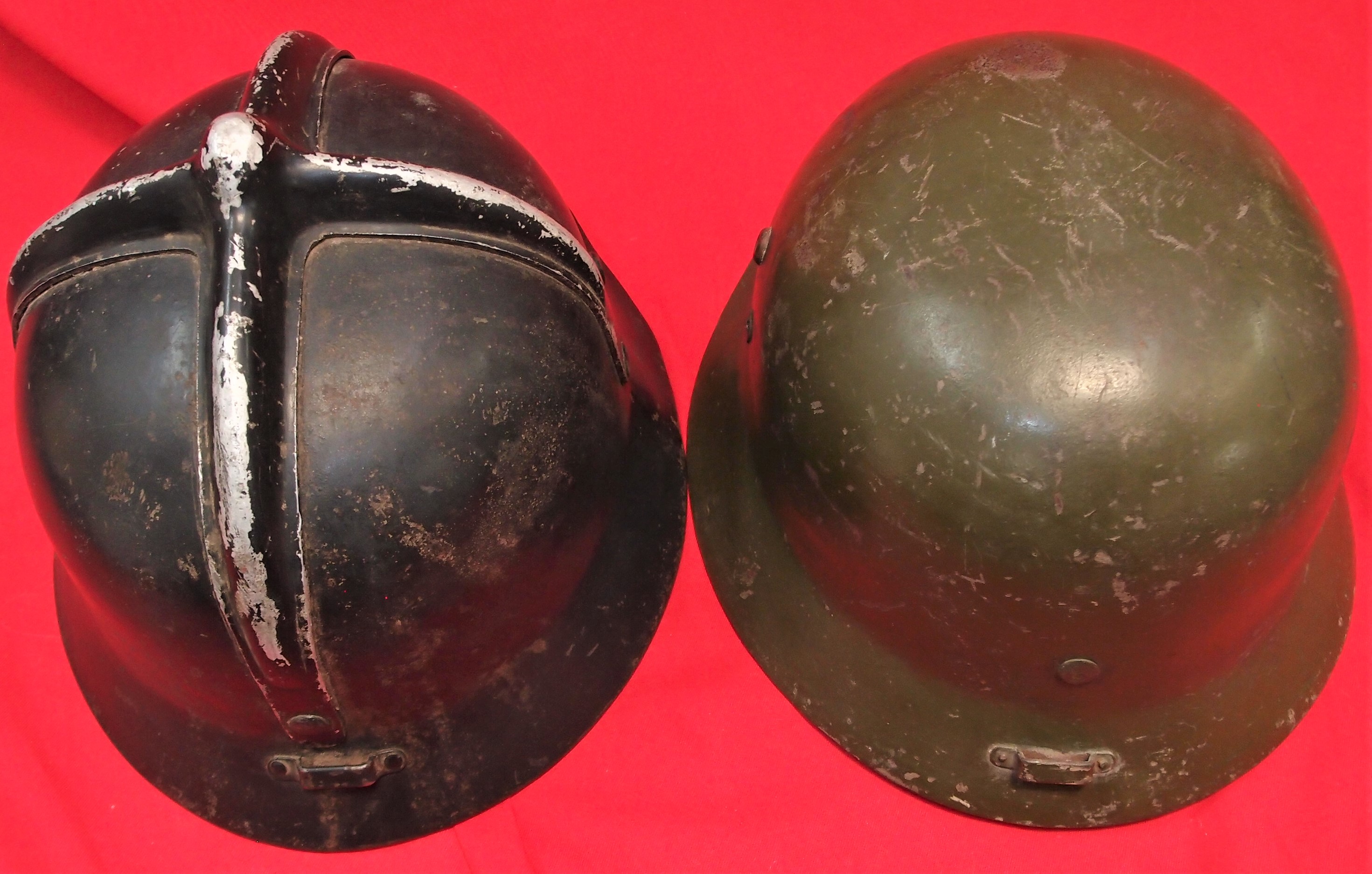 WW2 Model 1938 Hungarian military & civilian auxiliary steel helmets (2 ...
