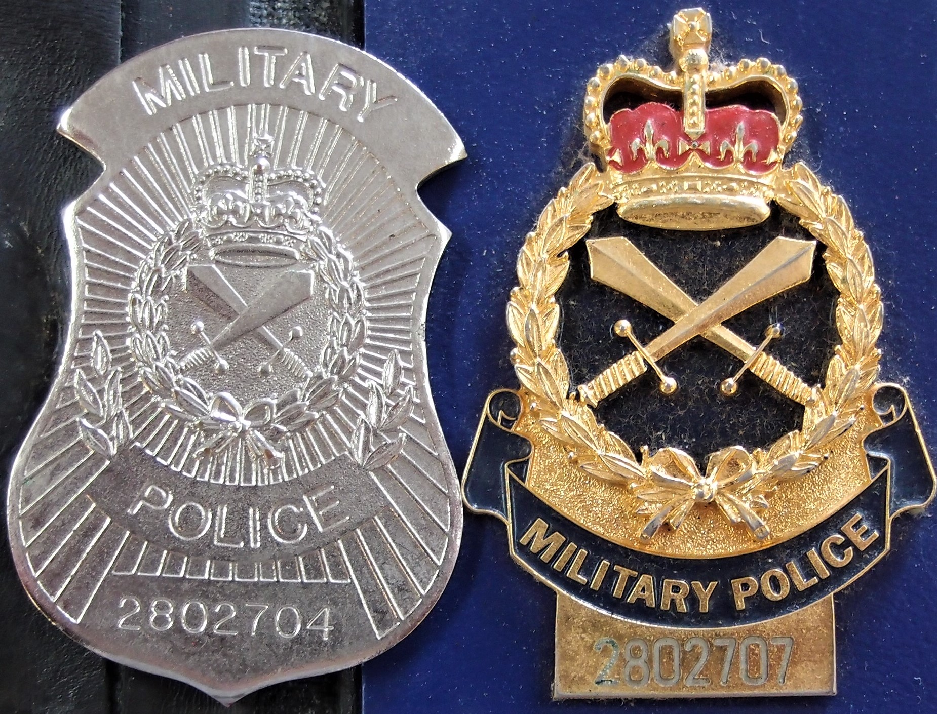 1980’s era Australian Army Military Police I.D. badges (2). Gilt ...