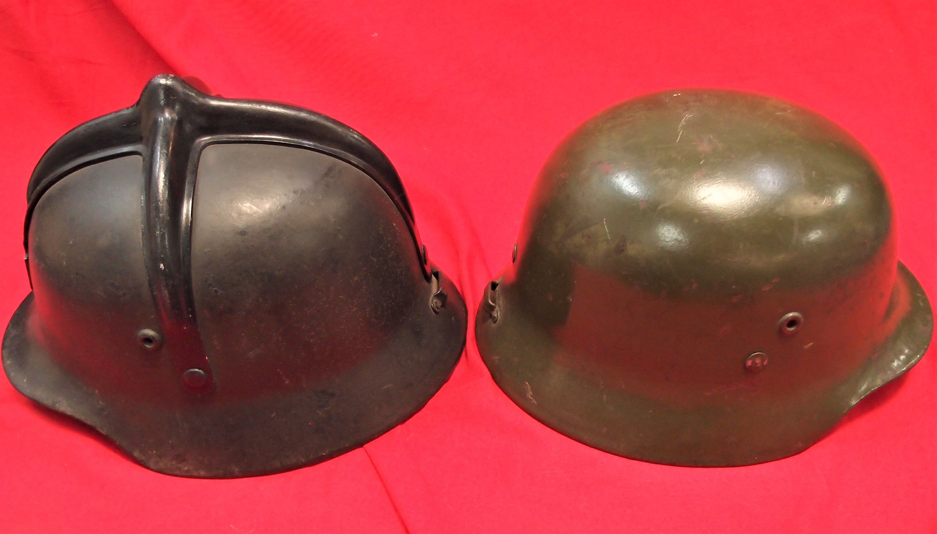 WW2 Model 1938 Hungarian military & civilian auxiliary steel helmets (2 ...