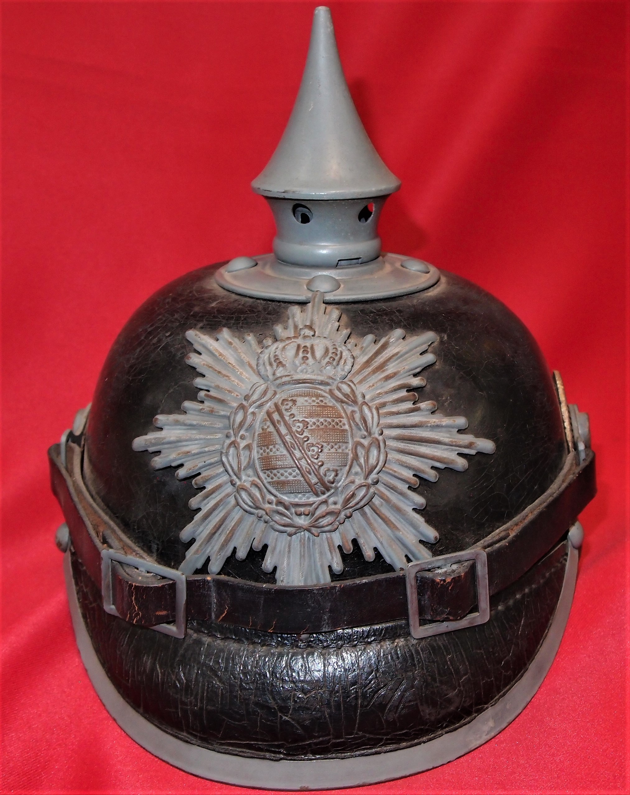 WW1 era German Kingdom of Saxony spiked helmet enlisted Pickelhaube ...