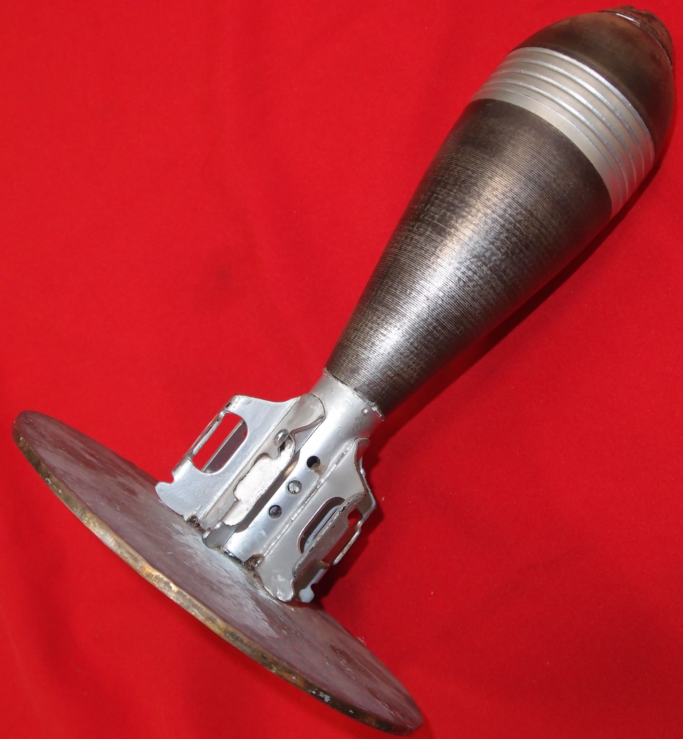 WW2 era 80mm mortar shell. Black & silver finished, with head and fin ...