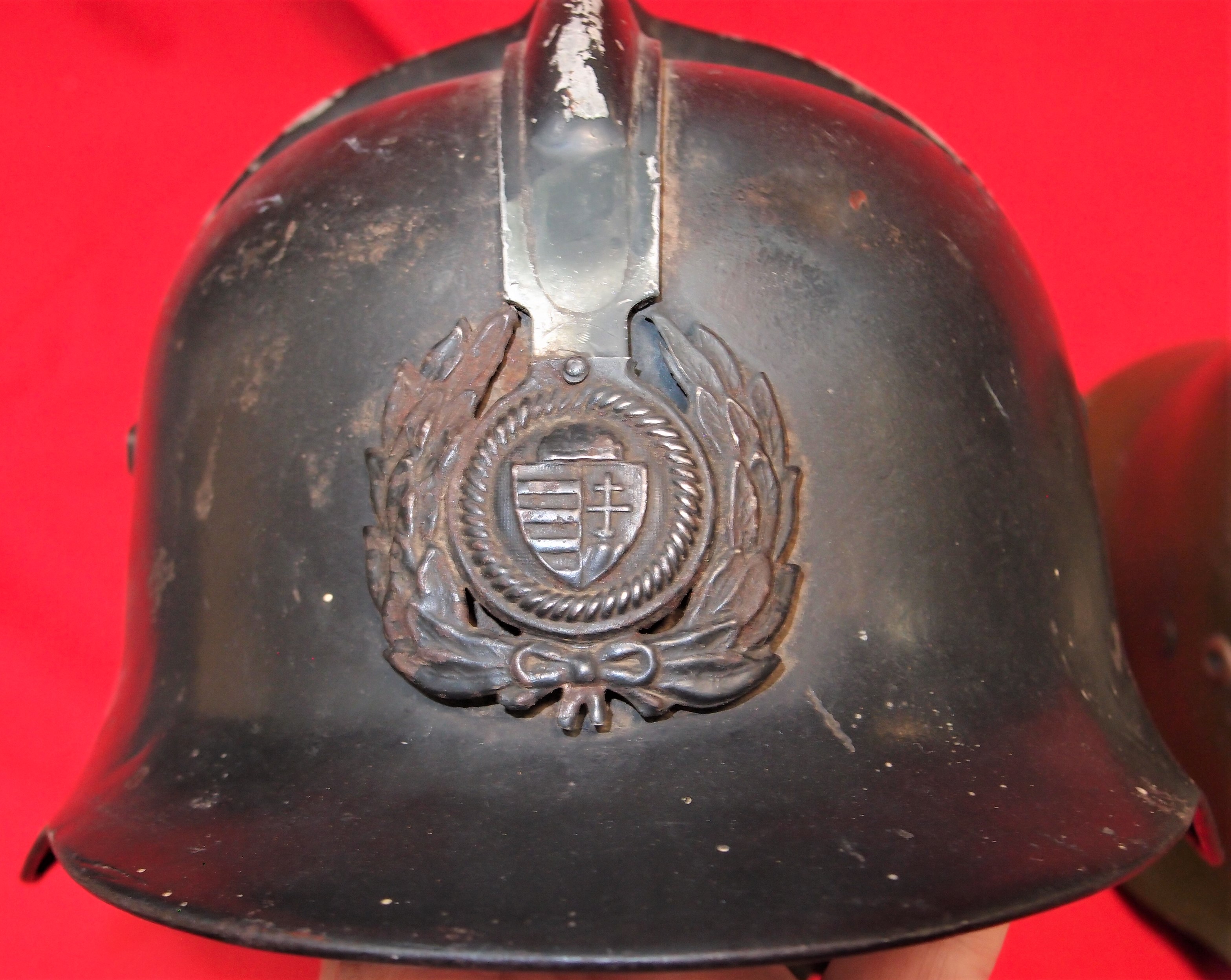 WW2 Model 1938 Hungarian military & civilian auxiliary steel helmets (2 ...