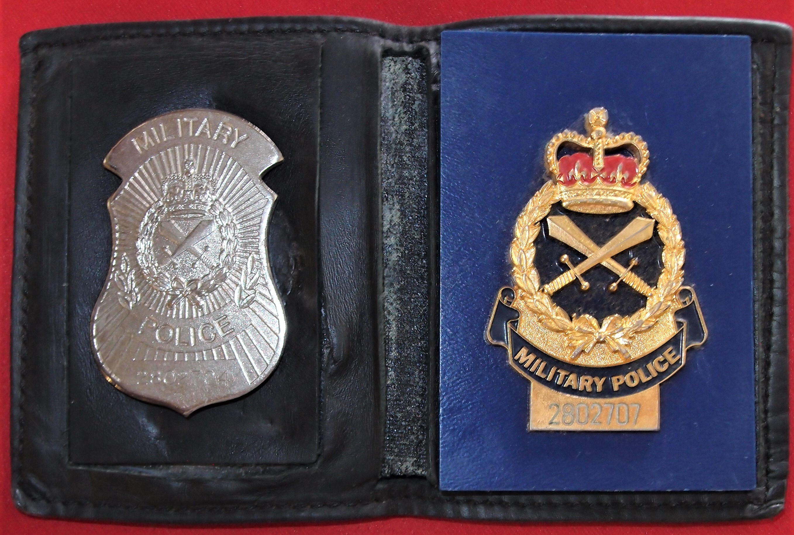 1980’s era Australian Army Military Police I.D. badges (2). Gilt ...