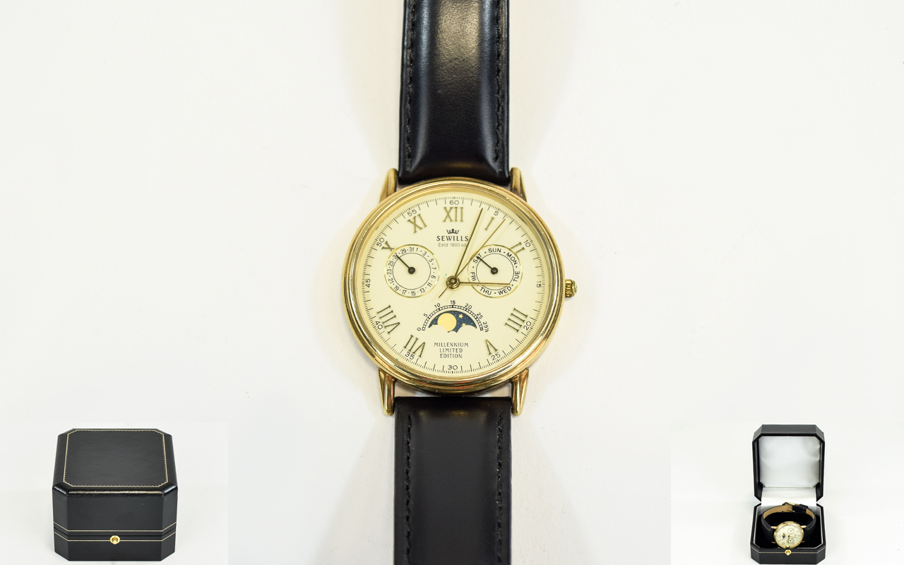 Sewills - Gents 9ct Gold Cased Millennium Calendar Moon Phase - Ltd ...