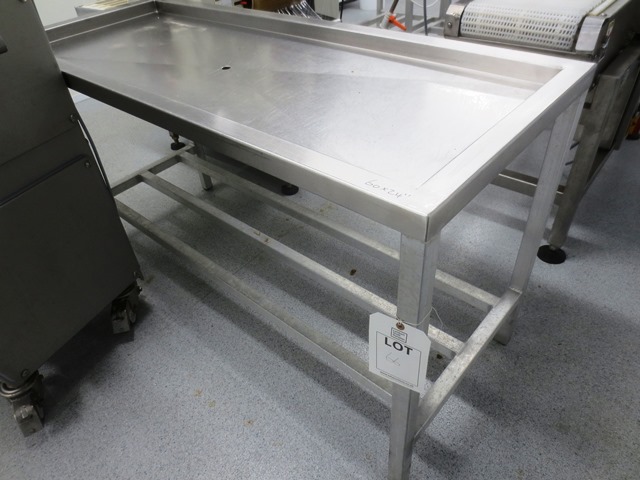 Stainless steel draining table, with upstand, approx 60 x 24" (please ...