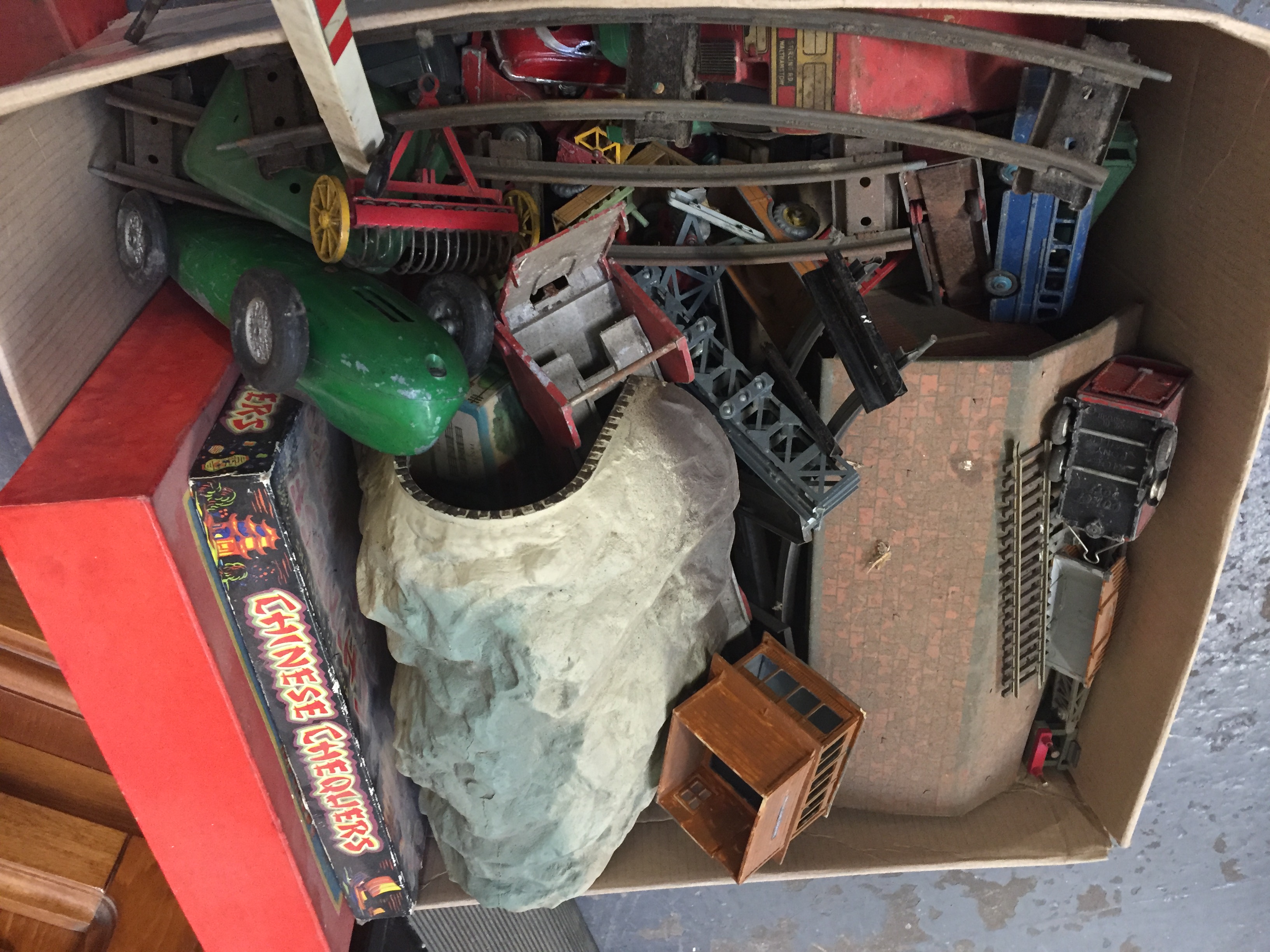 Bako building set, Mecanno outfix, scalextric, and other toys and games.