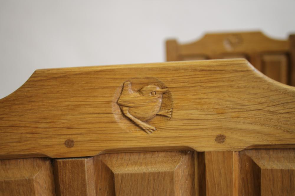 A SET OF SIX OAK DINING CHAIRS by Bob Hunter "Wren Man", the solid ...