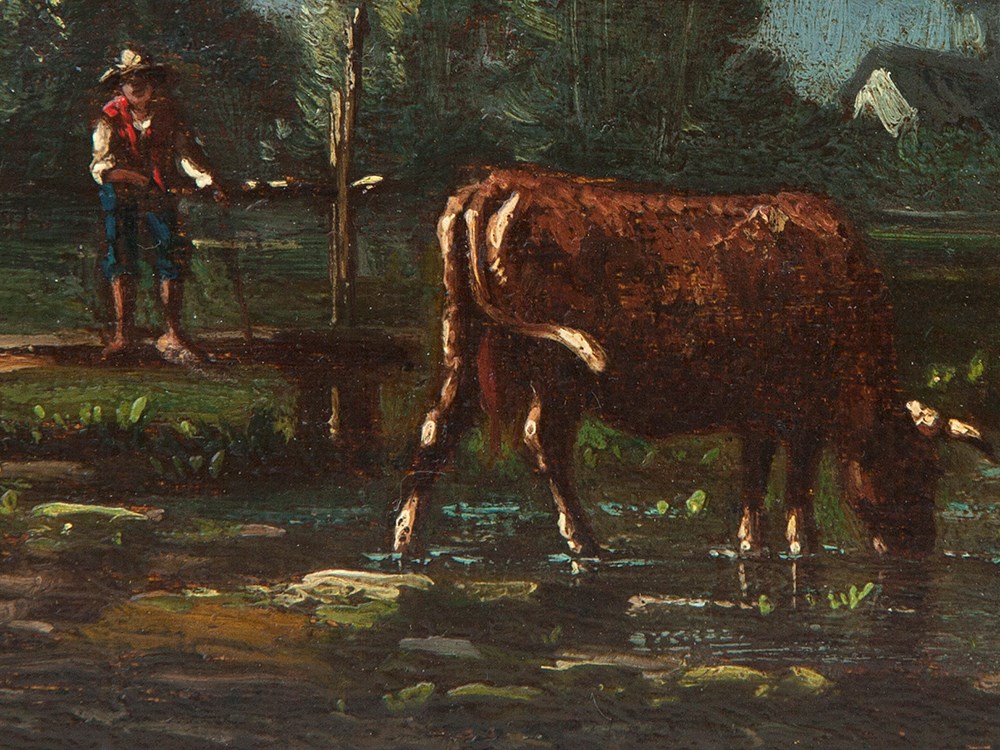 Gunnar Berg, Oil Painting, Cows by the River, Norway, c. 1885 Oil on ...