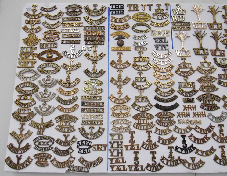 A collection of British Army regimental shoulder titles from S-W ...