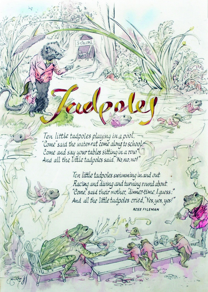 20th Century English School. 'Tadpoles', with a Poem by Rose Fyleman ...
