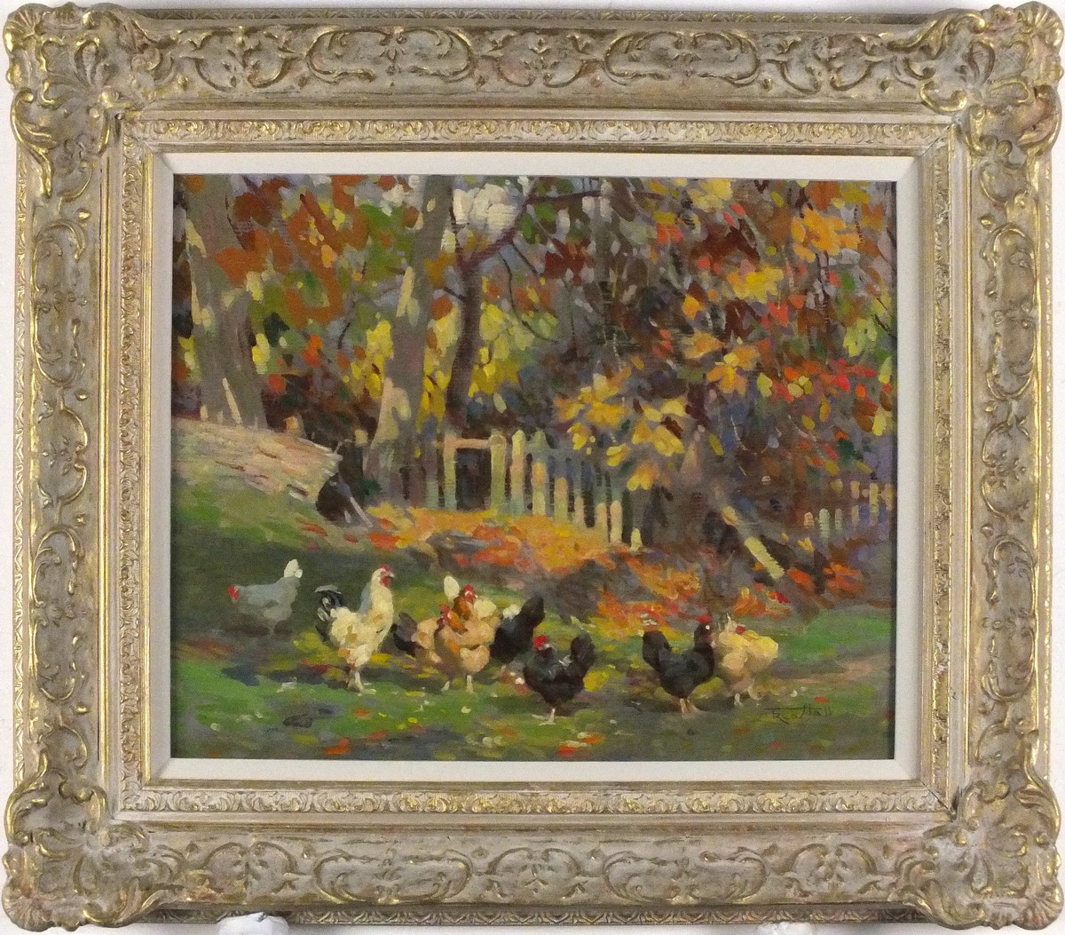Frederick HALL (British 1860-1948) Autumn Chickens, Oil on panel ...
