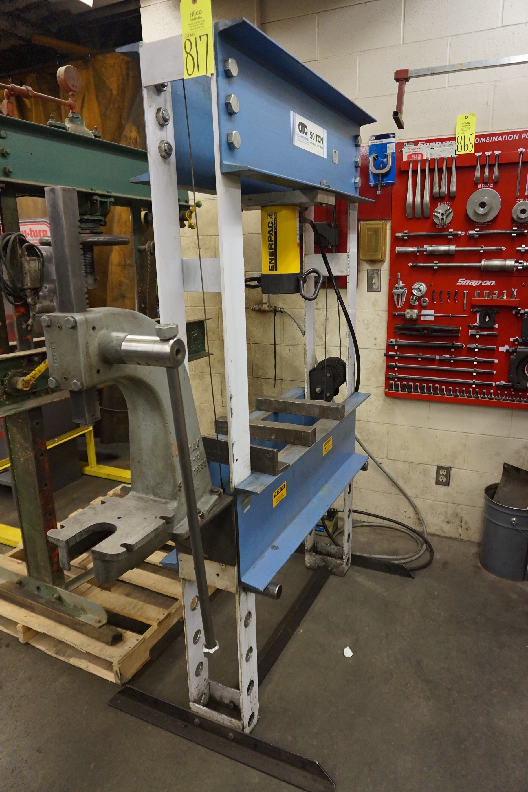 OTC Model Y-150 A 50-Ton Hydraulic Shop Press, with Pneumatic Pump ...