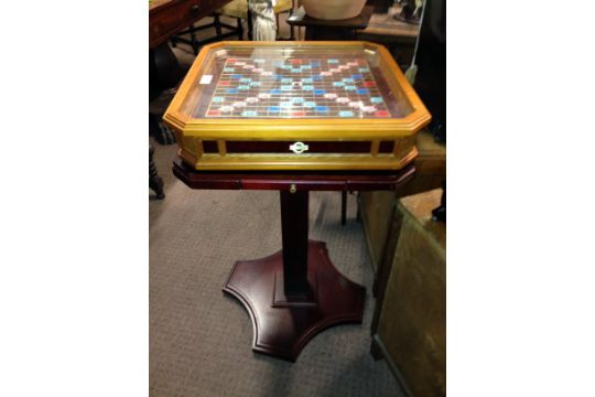 FRANKLIN MINT Scrabble table on stand with full set of gold plated letters.