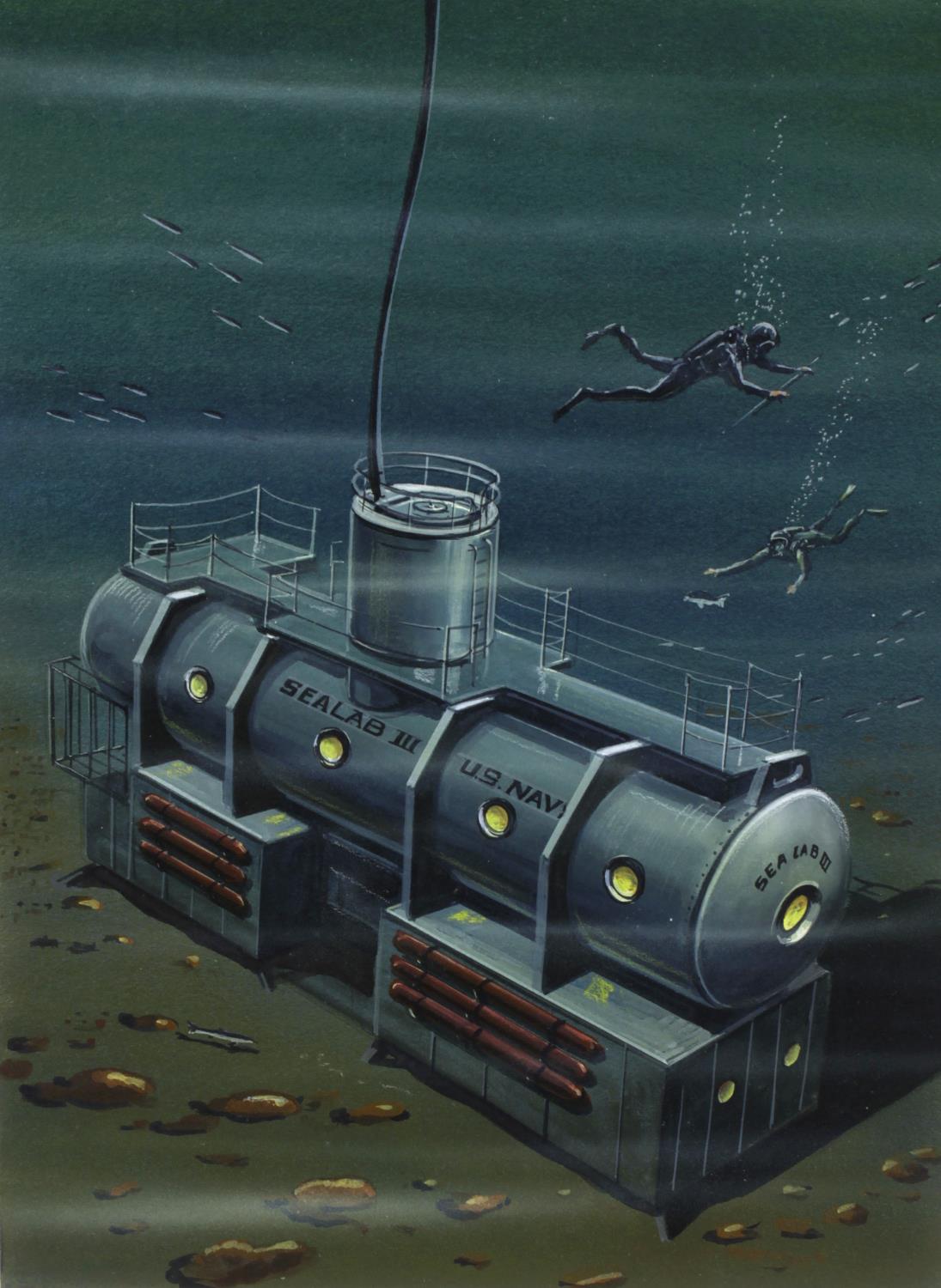 An unframed mixed media illustration depicting the late 1960's United ...