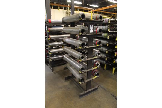 { Group of lots: 163,164 (P) } Lot of (12) Anilox Rollers, W/ Storage Rack
