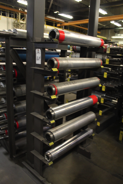 { Group of lots: 163,164 (P) } Lot of (6) Anilox Rollers, W/ Storage Rack