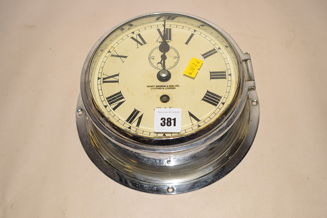 A Henry Browne & Son Ltd. 'Sestrel' ship's clock in chrome and steel case.