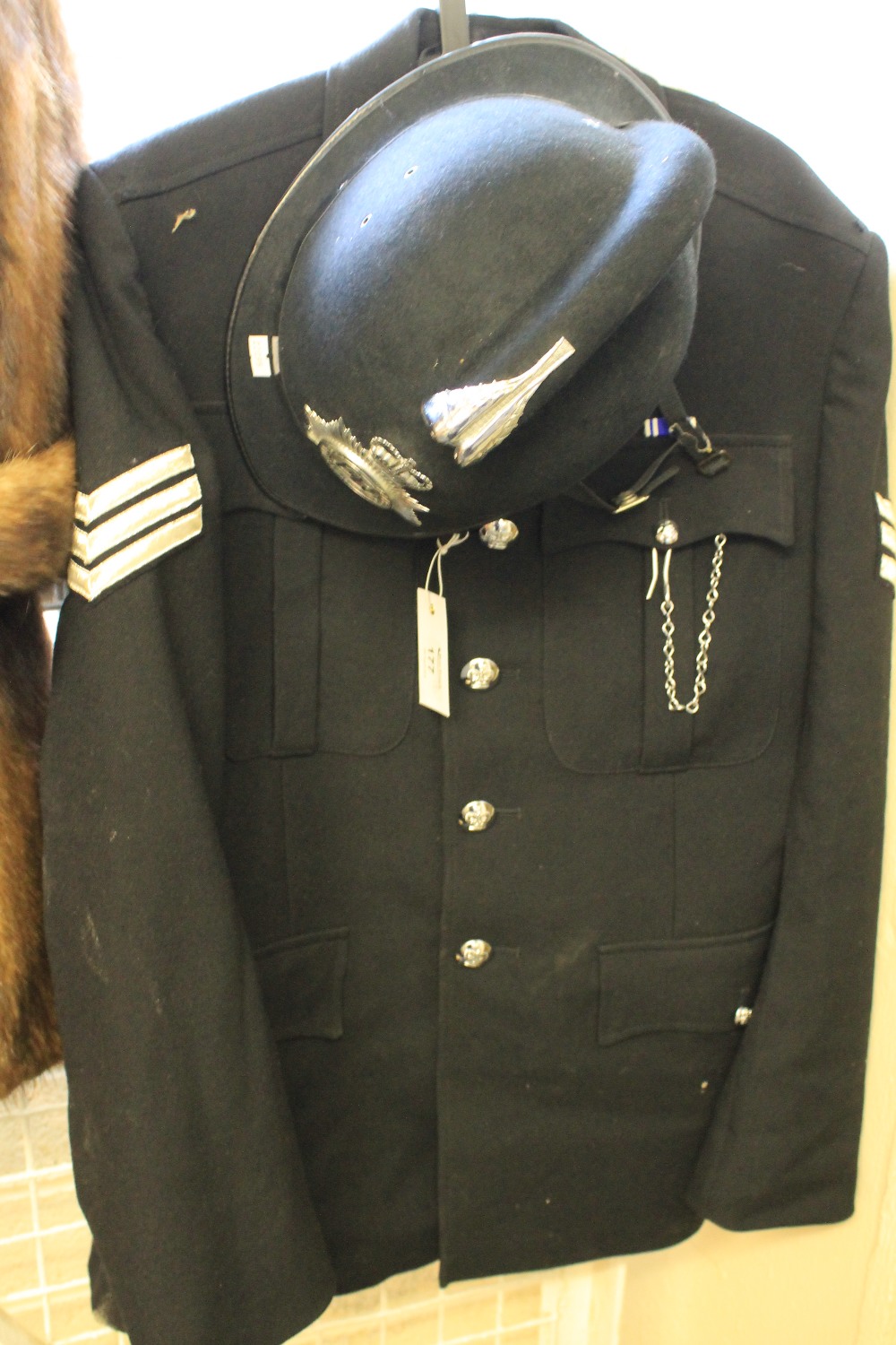 Original Police Seargent's uniform with tunic, having medal ribbons ...