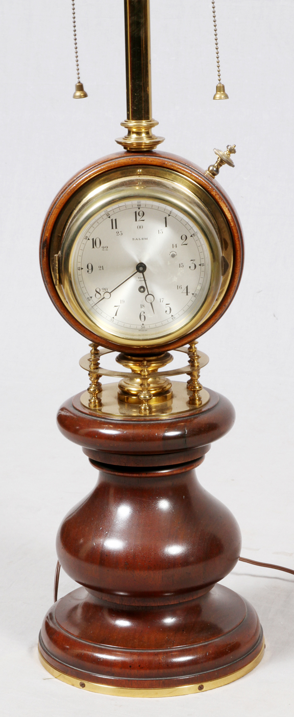 SALEM CLOCK AND BAROMETER TABLE LAMP: Turned walnut table lamp with a ...