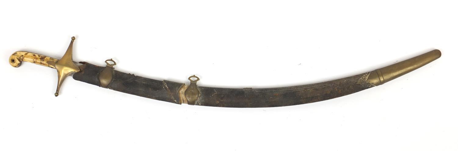 Antique Islamic Shamshir with bone handle, engraved steel blade and ...