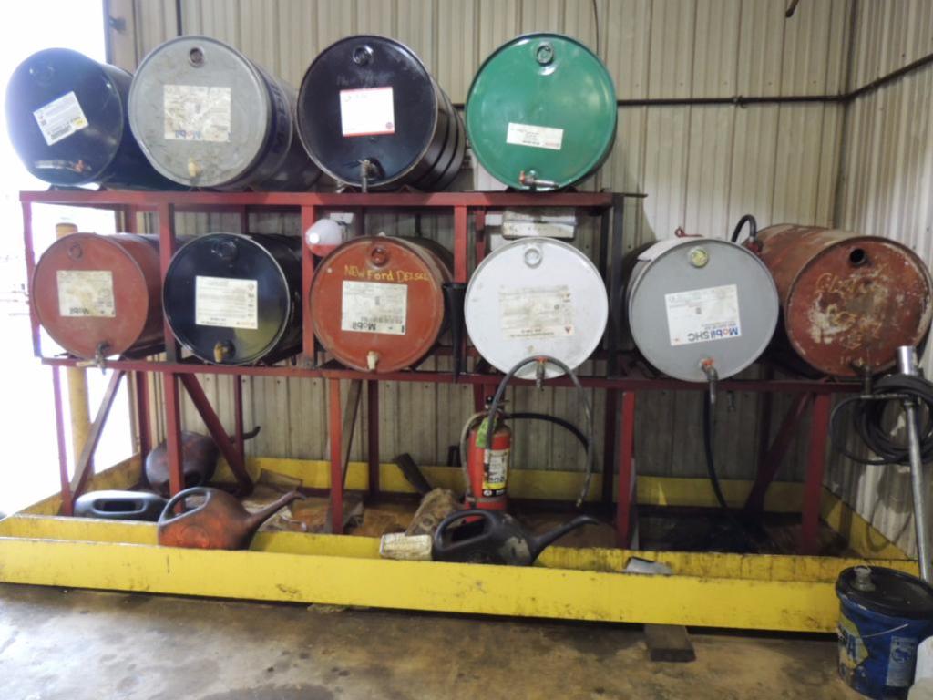 LOT: 55 Gallon Drum Barrel Rack for (10) Barrels, with Containment Pans ...