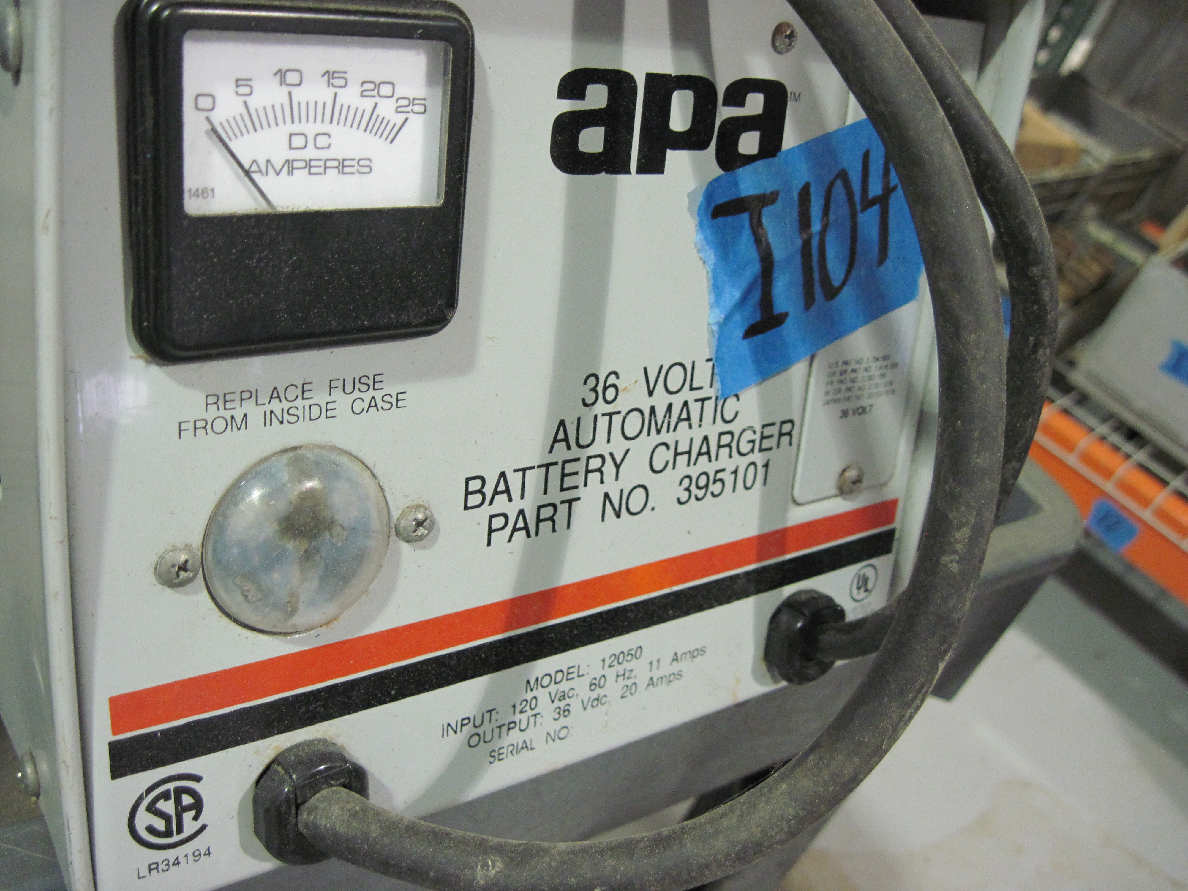 APA 36 Volt Auto Battery Charger Part No 395101, Model 12050, Input ...