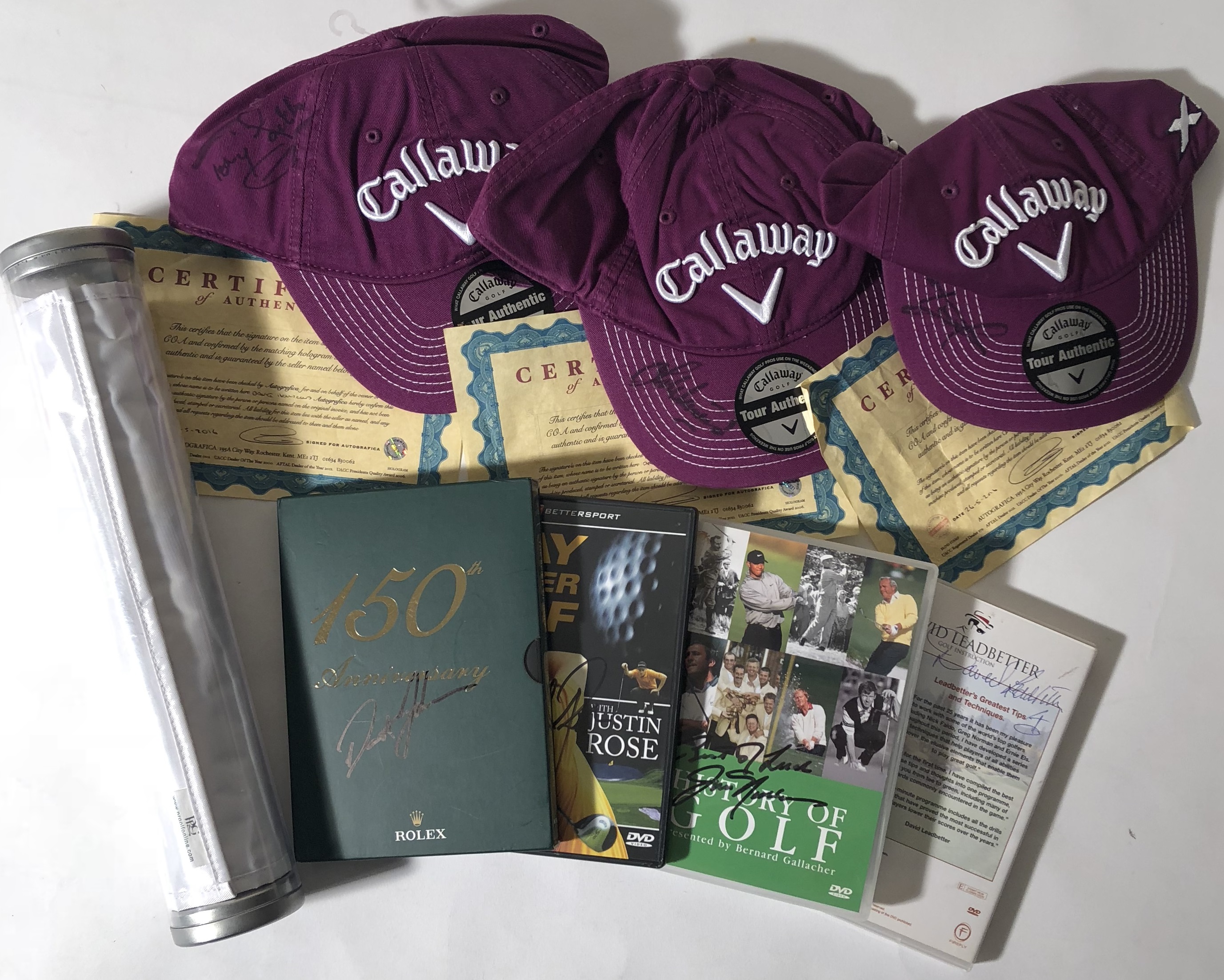 SIGNED GOLF MEMORABILIA. Eight signed pieces of sporting memorabilia to ...