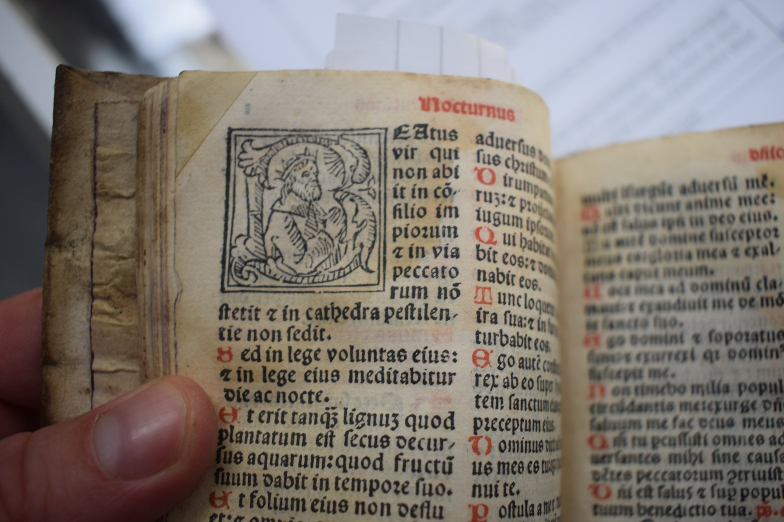 AN EARLY LATIN PRAYER BOOK with vellum binding.